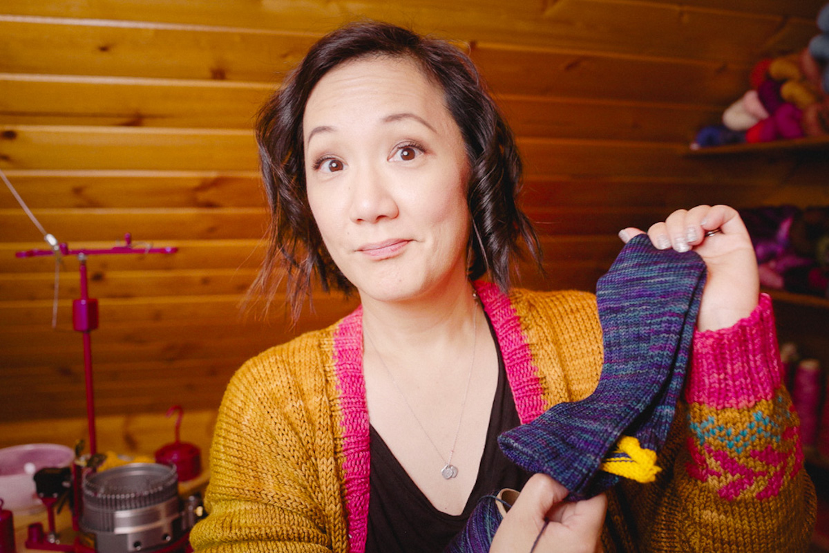 Cranking Mock Rib Socks on my CSM - SweetGeorgia Yarns