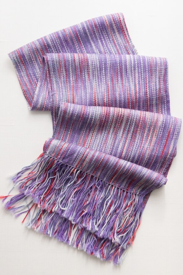 Handwoven Plain Weave Scarf in "Lizzy Line" - SweetGeorgia Yarns